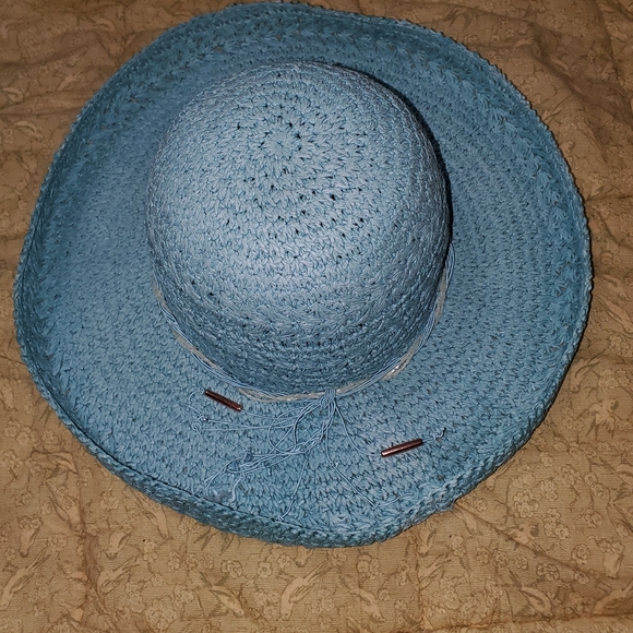 Accessories | Lovely Blue Straw Paper Hat With Turned Brim And ...